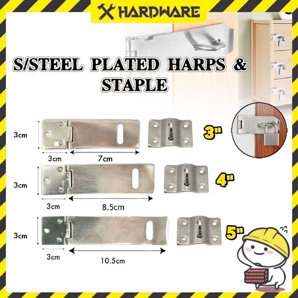 3"/4"/5" STAINLESS STEEL PLATED HARPS & STAPLE DOOR LATCH STAINLESS ...