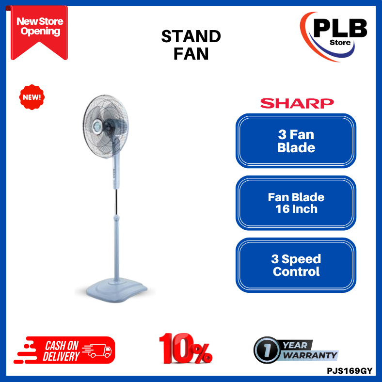 SHARP STAND FAN PJS169BL (BLUE) (16 INCH/3 BLADE/3 SPEED) | Shopee Malaysia