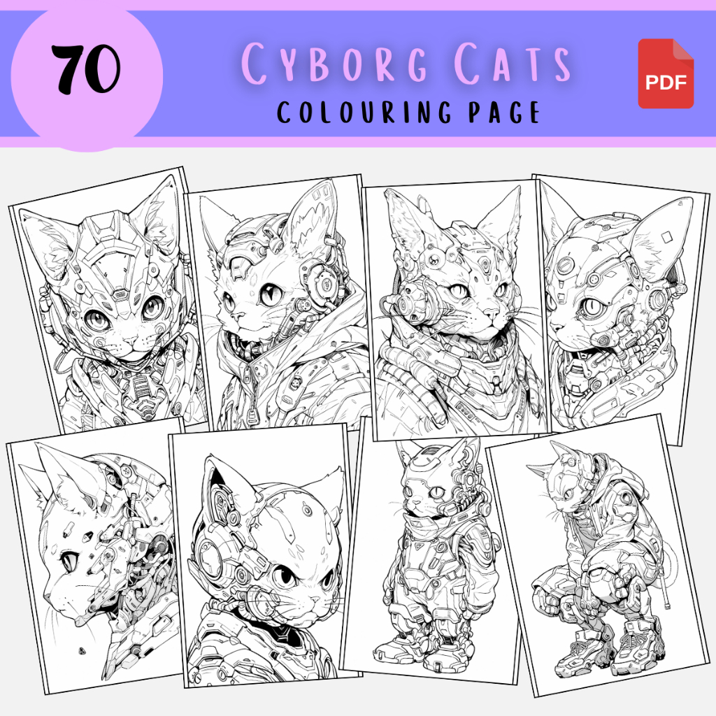 [PDF] A091 Cyborg Cats Colouring Pages | Adult Colouring Book | Shopee ...