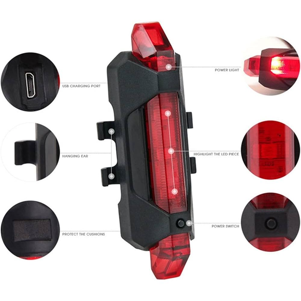 LED Bicycle Tail Light USB Rechargeable Mountain Bike Safety Warning ...