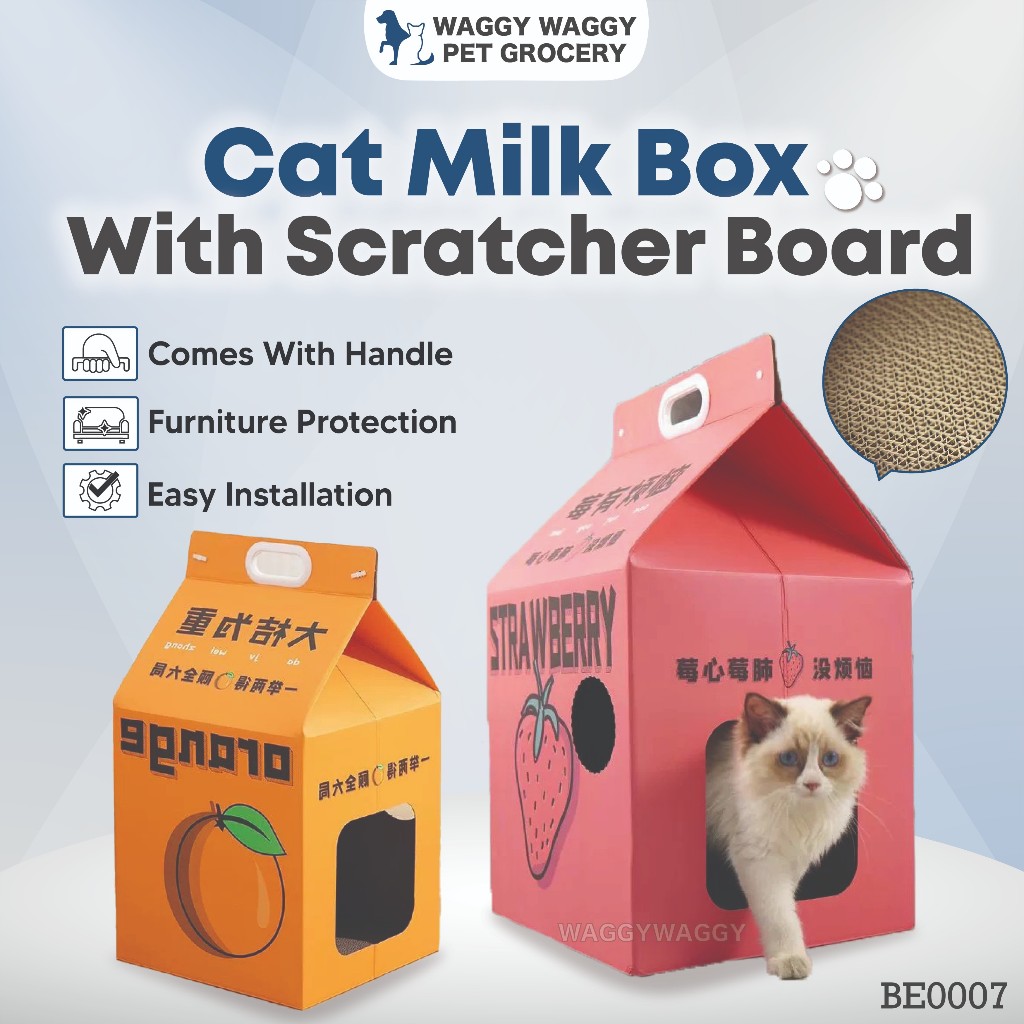 WaggyWaggy Milk Box Cat House Scratcher Board Claw Home Scratch Mainan ...