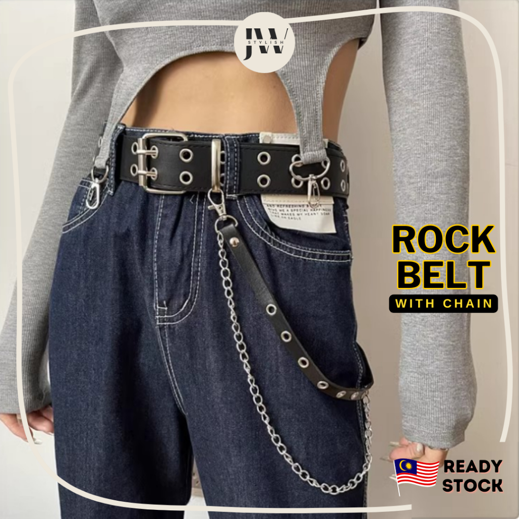 【JW Stylish】Rock Punk Belt With Leather Chain Hip Hop Belt Tali ...