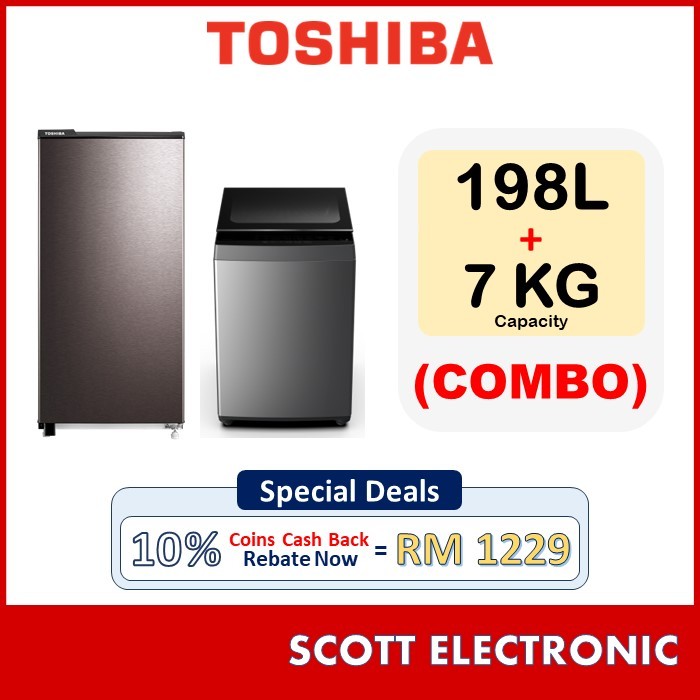 (COMBO DEAL) TOSHIBA 198L Single Door Refrigerator + TOSHIBA 7KG Fully ...