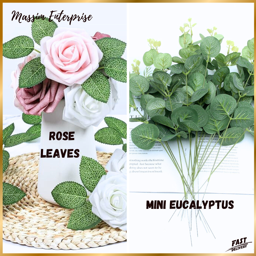 10Pcs Artificial Rose Leaf 6 Head Daun Hiasan Daun Tiruan Plant Pelamin ...