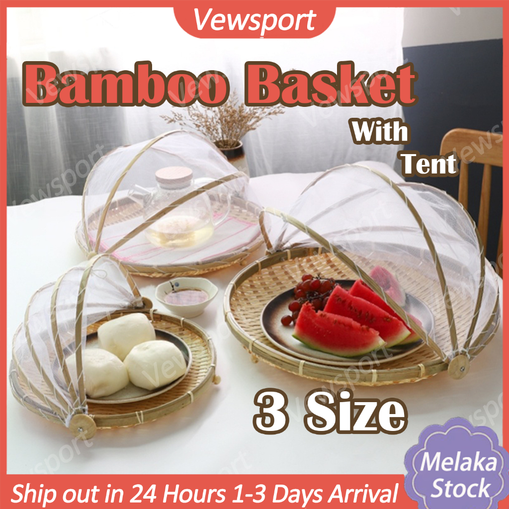 💥Bamboo Round Food Serving Hood Hand-Woven Basket Picnic Basket for ...