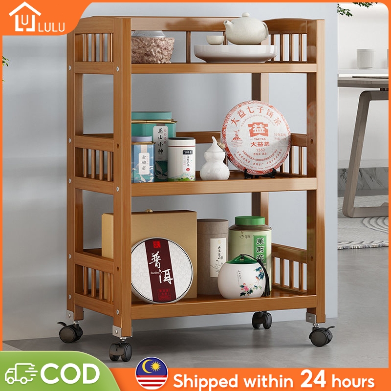 Bamboo Moving Rack With Wheels Storage Rack Organizer Shelving Rack ...