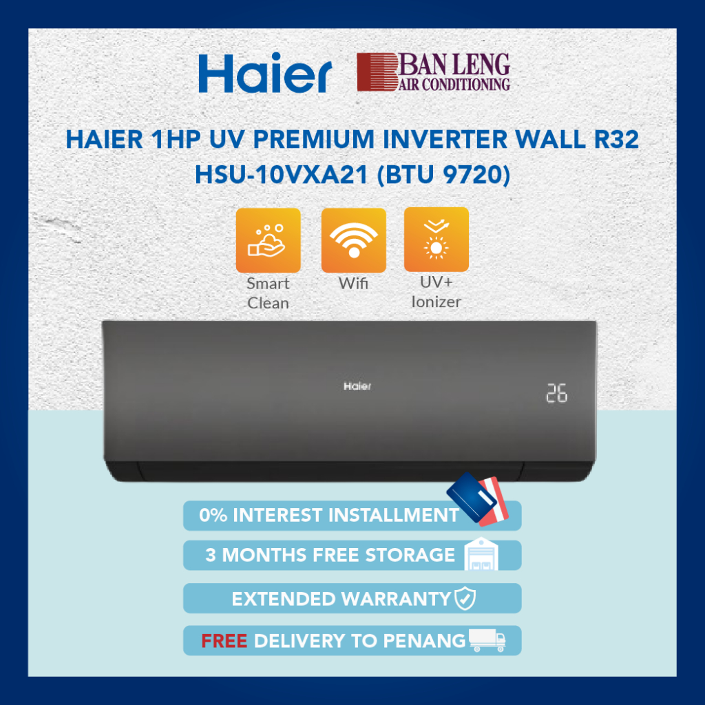 HAIER 1HP INVERTER UV COOL PREMIUM WALL MOUNTED R32 INVERTER HSU-10VXA21 | Shopee Malaysia