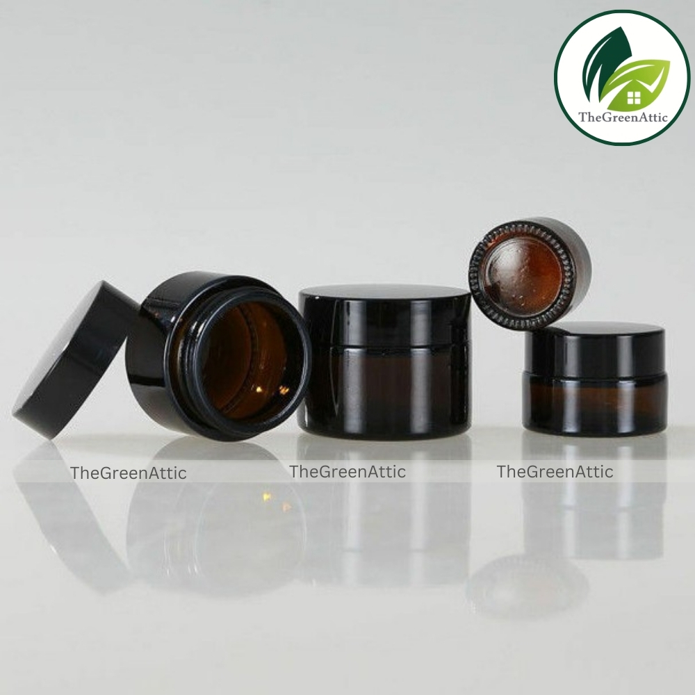 TheGreenAttic 10g 20g 30g 50g Amber Glass Jar with Black Cap & Lid ...
