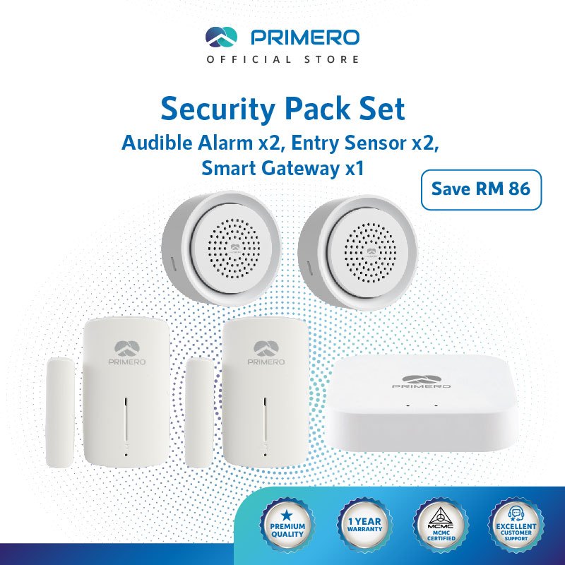 PRIMERO Security Pack Set - Audible Alarm x2, ⁠Entry Sensor x2, Smart Gateway x1 | Shopee Malaysia