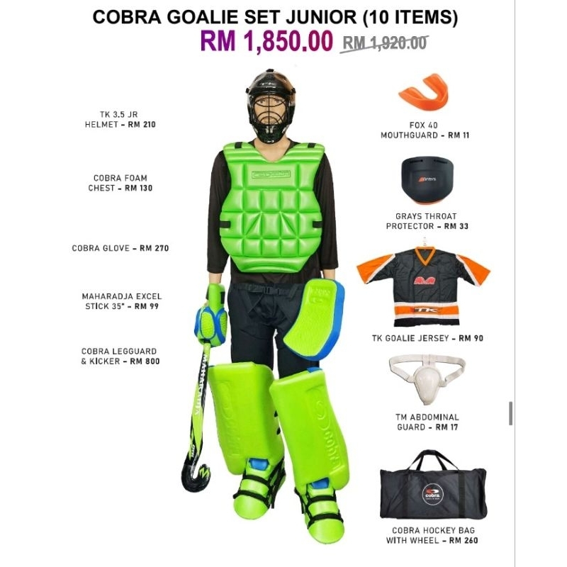 COBRA GOALIE SET JUNIOR GOALKEEPER SET HOCKEY HOKI SET (12 ITEMS/ 10 ...