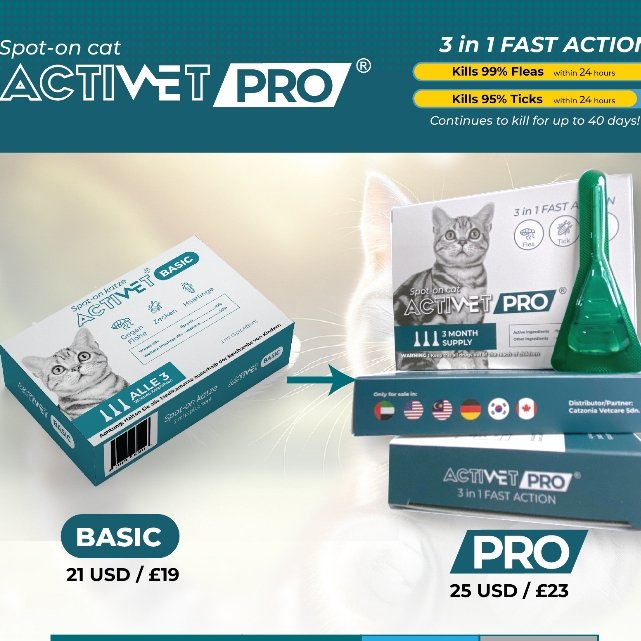Activet Pro Spot On Cat Anti Flea Flea treatment 3 in 1 Fast Action ...