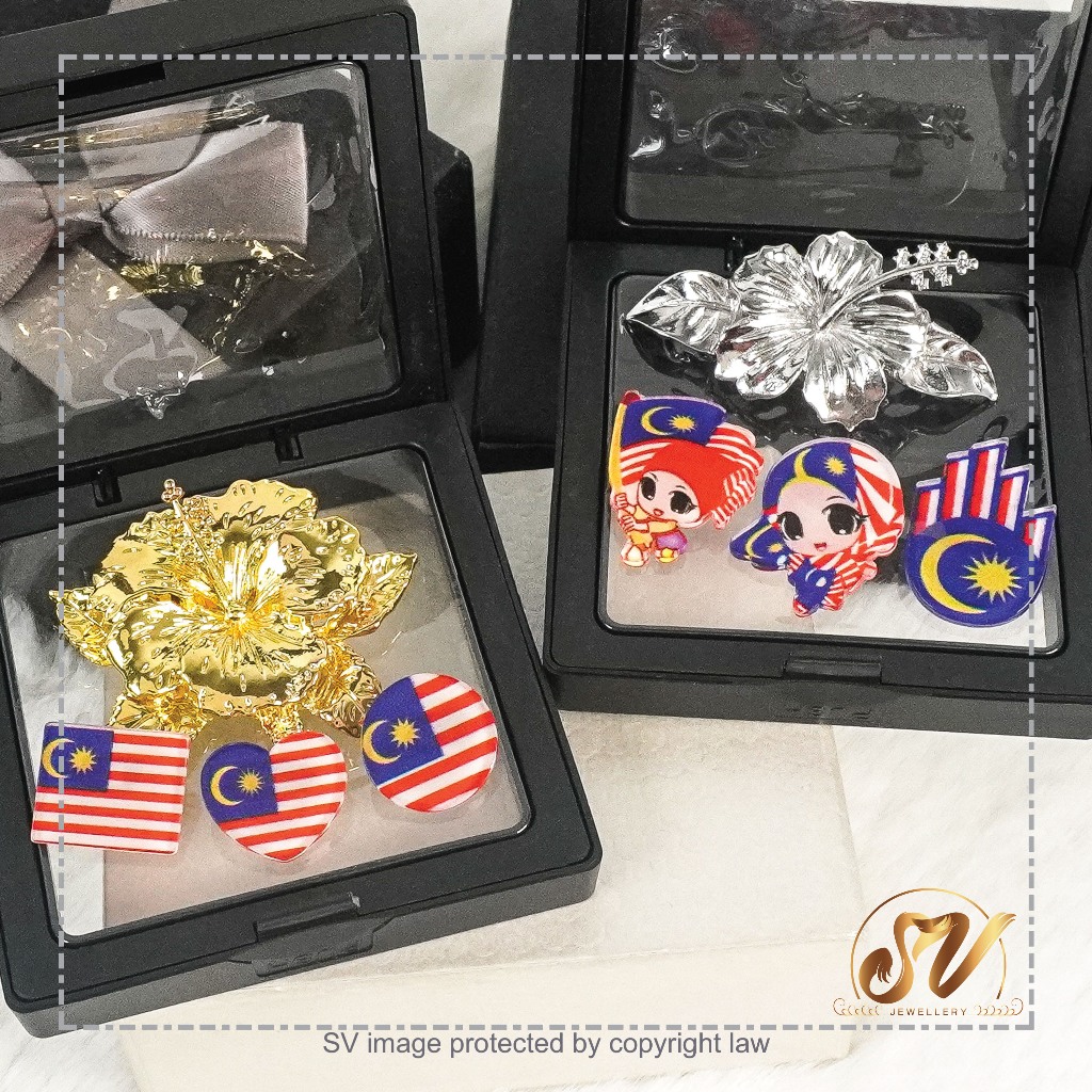 Brooch Pin Tudung Bunga Raya 1Pc/3Pcs Bendera Jalur Gemilang Malaysia ...