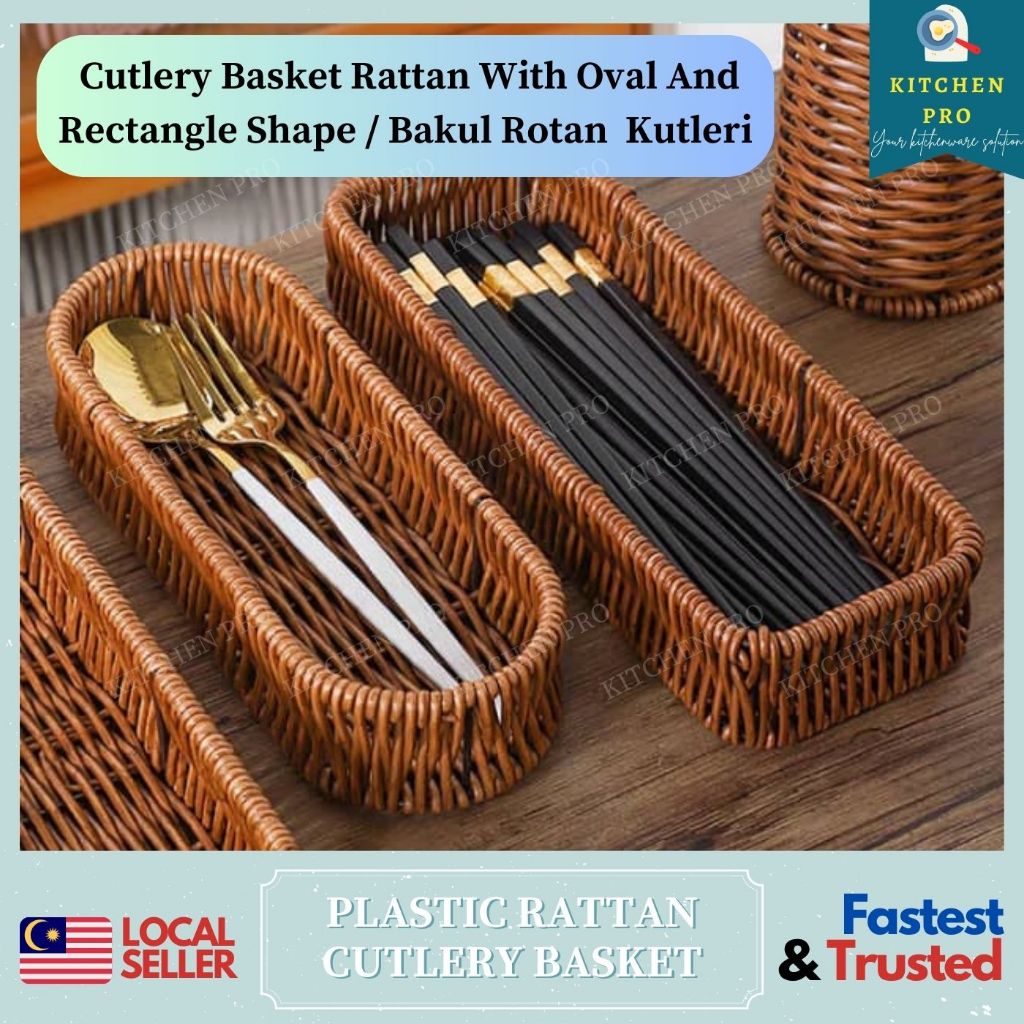 𝐊𝐈𝐓𝐂𝐇𝐄𝐍 𝐏𝐑𝐎 | Plastic Rattan Basket Organizer Kitchen Cutlery With ...