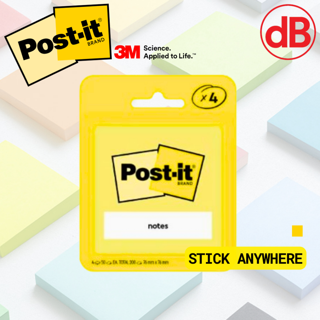 3M Post-it Notes Yellow 3.0" x 3.0" (50s x 4 pads), PN5400 | Shopee ...
