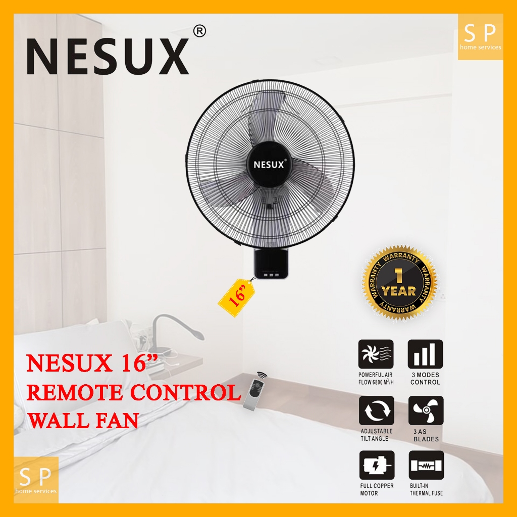 NESUX 16" Wall Fan with Remote Control - Powerful, Quiet, and Energy ...