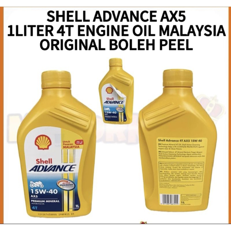 100% ORIGINAL SHELL ADVANCE AX5 1LITER 4T ENGINE OIL MINYAK 4T ADA QR ...