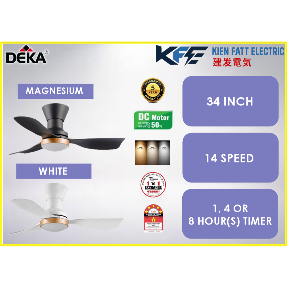 Deka 34" DC Motor Ceiling Fan With 3 Light Selection Concept Mini Led ...