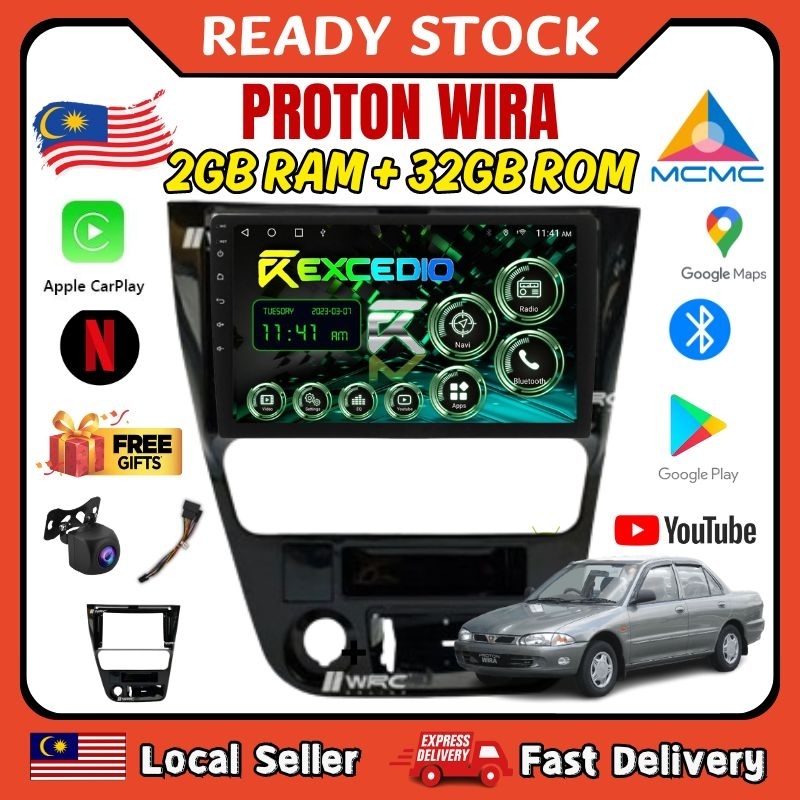 (Free Reverse Camera)1 Set Proton Wira 1993-2009 Android Player QLED ...