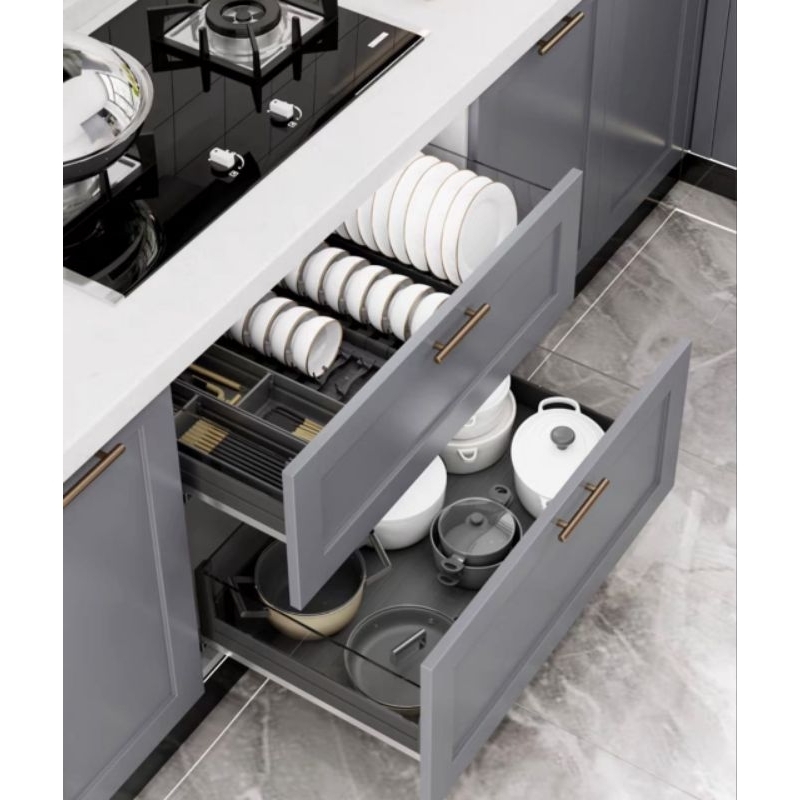 kitchen cabinet aluminum Grey temprate glass pull out organizer basket ...