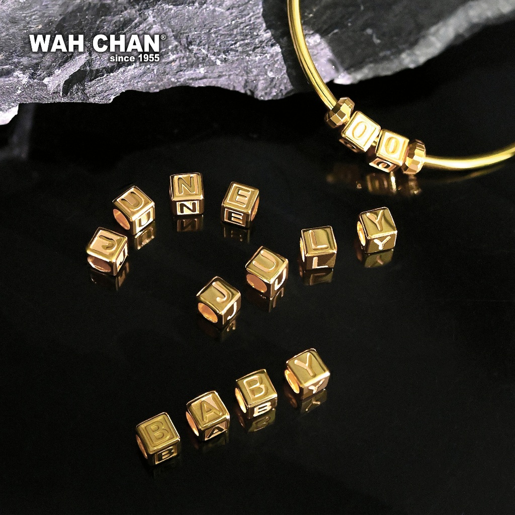 WAH CHAN 916 Gold Charm/Pendant - ABC Alphabet Glossy/Shinny Cube ...