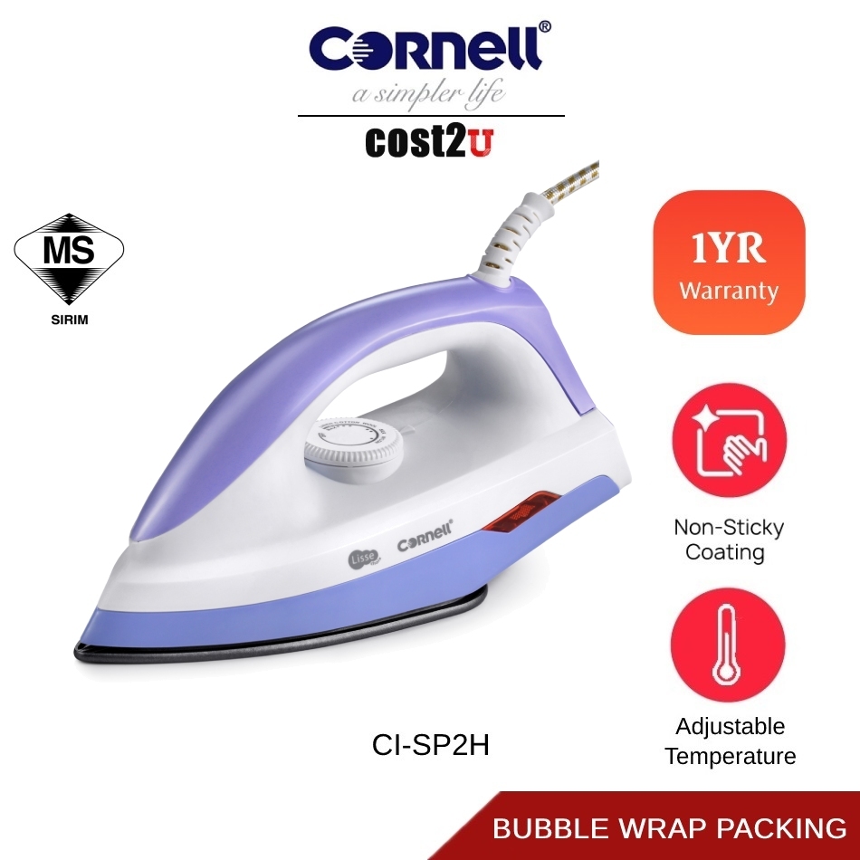 Cornell 1000W Dry Iron - Pilot Light Indicator & Non-Stick Coating ...