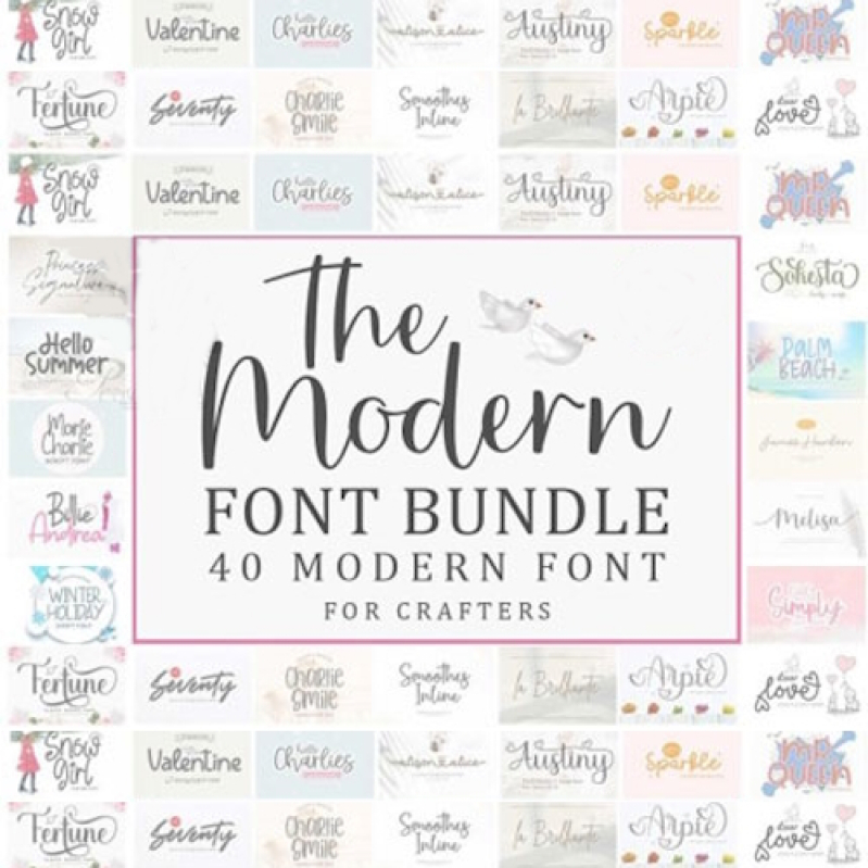 [ FONT ] 40 Fonts - Cute Handwritten Display - Modern Font Bundle ...