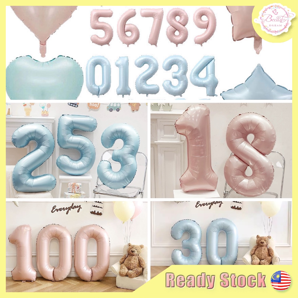 ⚡️Ready Stock⚡️32inch Matte Baby Blue Baby Pink Number 0-9 Foil Balloon ...