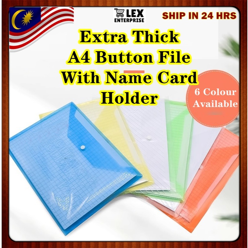 【Name Card Holder】A4 Button File Transparent Colour Clear Button Poket ...