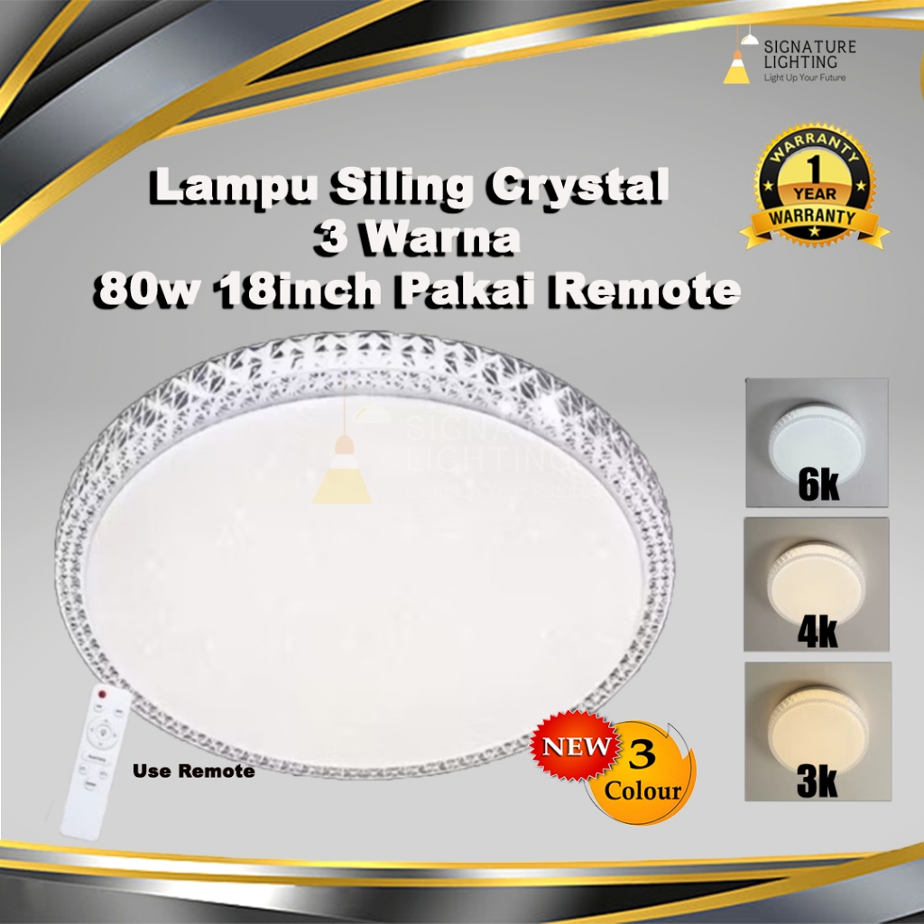 Lampu Siling Crystal 3 warna dalam 1 lampu 80w 18inchi Surface Senang ...