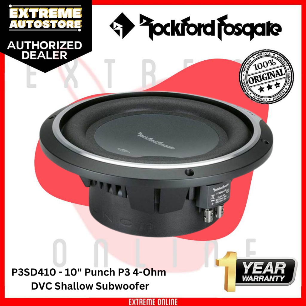 Rockford Fosgate P3SD4-10 Punch Stage 3 shallow-mount 10" subwoofer with dual 4-ohm voice coils ...