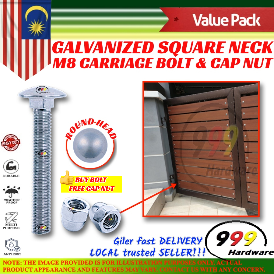 999【5pcs】Chrome M8 Carriage Bolt & Cap Nut/ GI Aluminium Panel Gate ...