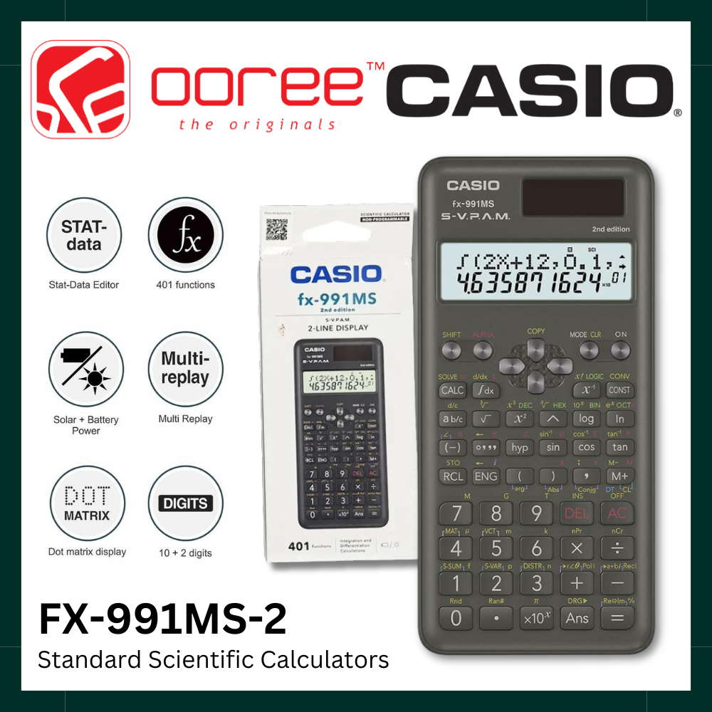 CASIO FX-991MS-2 STANDARD SCIENTIFIC CALCULATOR (2ND EDITION) WITH 2 ...
