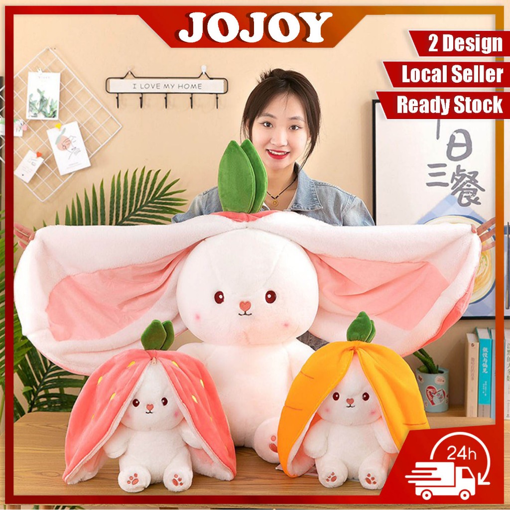 JOJOY Strawberry Rabbit Plush, Cute Bunny 2 in 1 Long Ear Fruit Animal ...