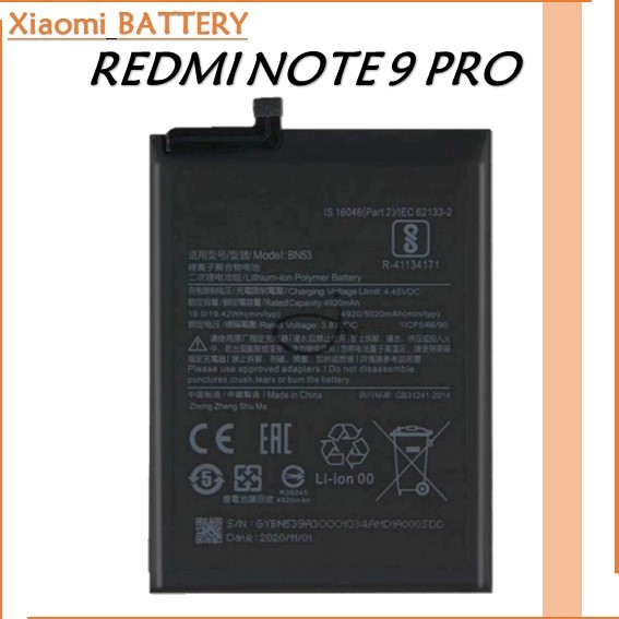 Battery for REDMI NOTE 9 PRO MODEL CODE :BN53 High Quality Battery ...