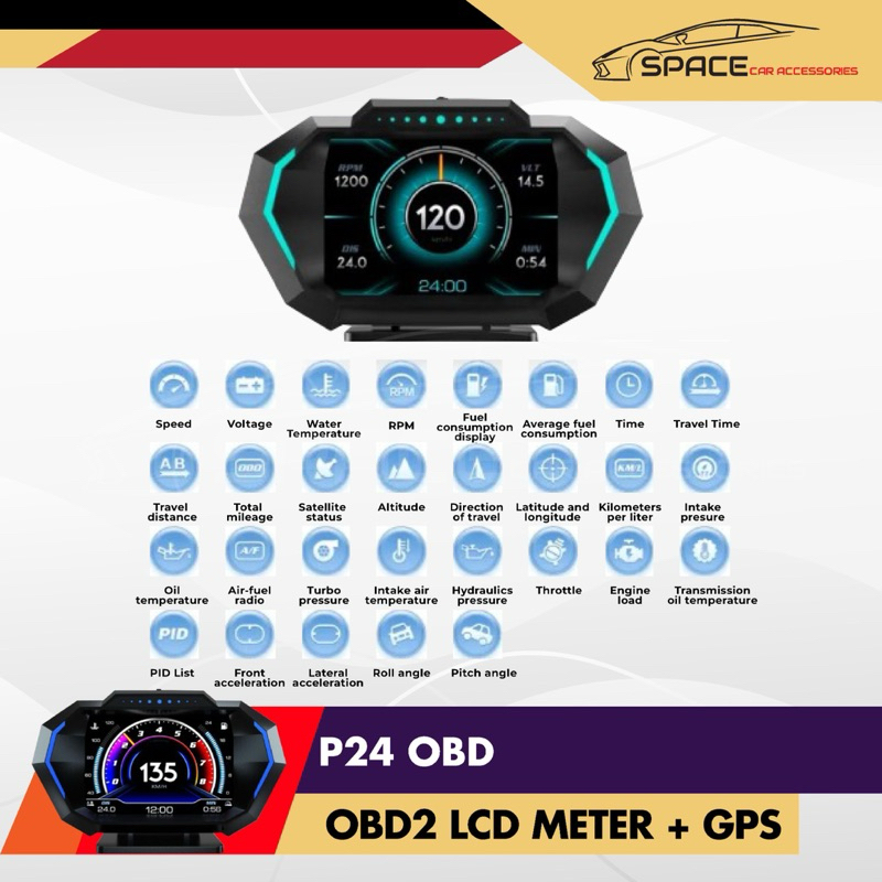 P24 OBD2 Meter Digital GPS Car OBD Scanner Alarm Speed Gauge display ...