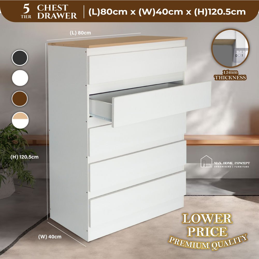 121CM 5 TIER CHEST DRAWER | LACI KAYU | STORAGE DRAWER | LACI BAJU ...