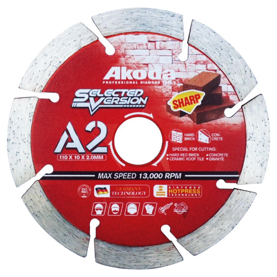 Akoda AS04-S105R 4'' Diamond Blade (A2) D110xH10xT2.0-Use For Cutting ...