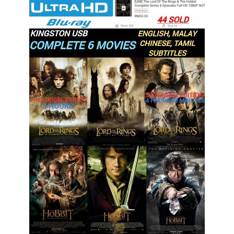 [USB] [6 Movies] The Lord Of The Rings & The Hobbit Complete Series [6 ...