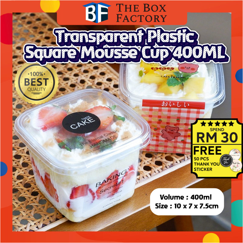 400ml Transparent Plastic Mousse Cup with Lid Square Food Containers ...