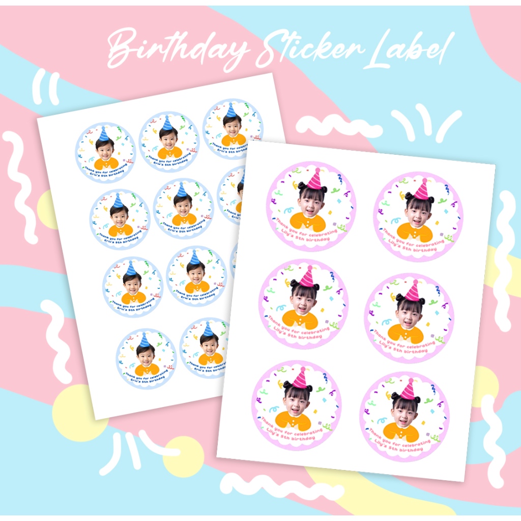 custom name labels birthday stickers photo face picture party goodies ...
