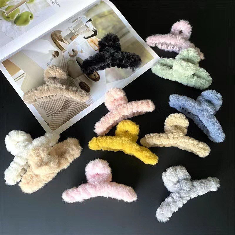 Autumn Winter Furry Grab Clip Back Head Plate Hair Clip Headdress ...