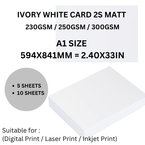 【READY STOCK】A1 SIZE - IVORY EXTRA WHITE CARD MATT 230G 250G 300G (5PCS ...