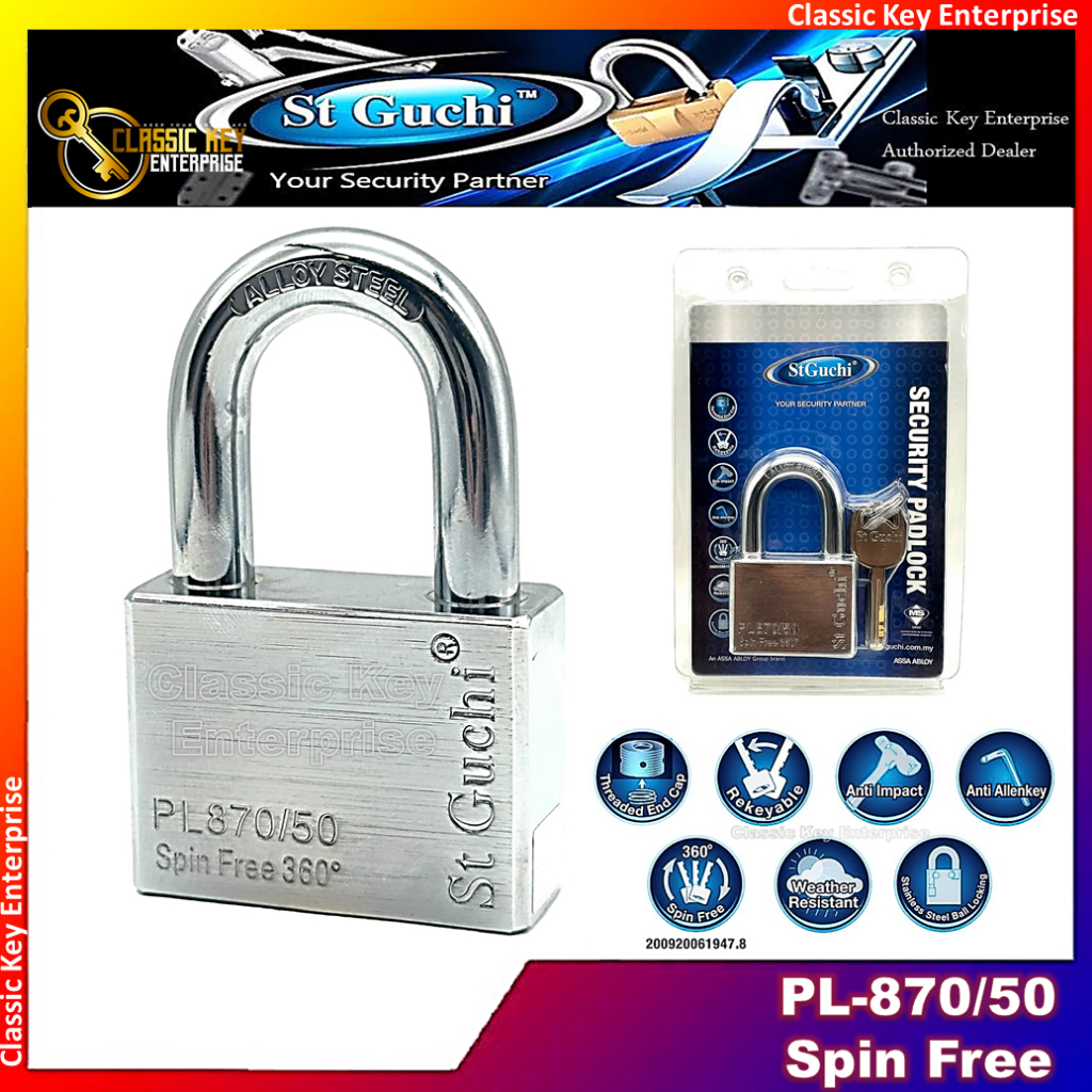 St Guchi Pad Lock SGPL 870 Spin free padlock (Size 50mm x 1pc) | Shopee ...
