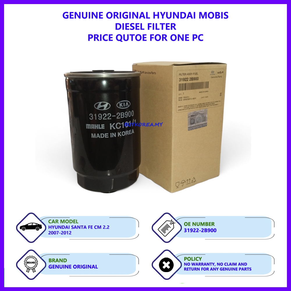 Hyundai Santa Fe CM 2.2 2007-2012 / Kia Sorento BL 2.5 Genuine Hyundai ...