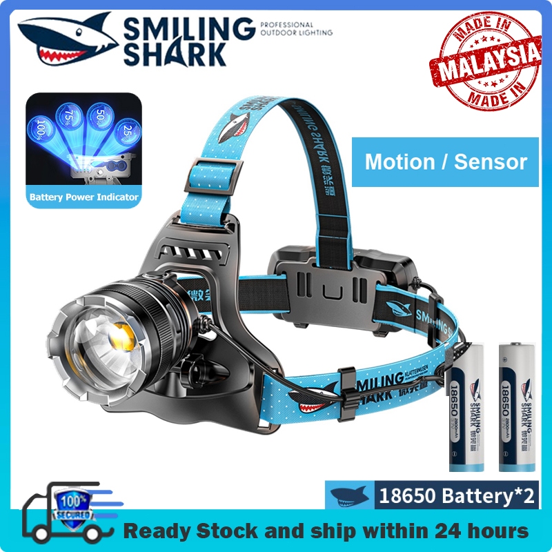 Smiling Shark K808 P100 Ultra Bright Headlights Flashlight Rechargeable ...