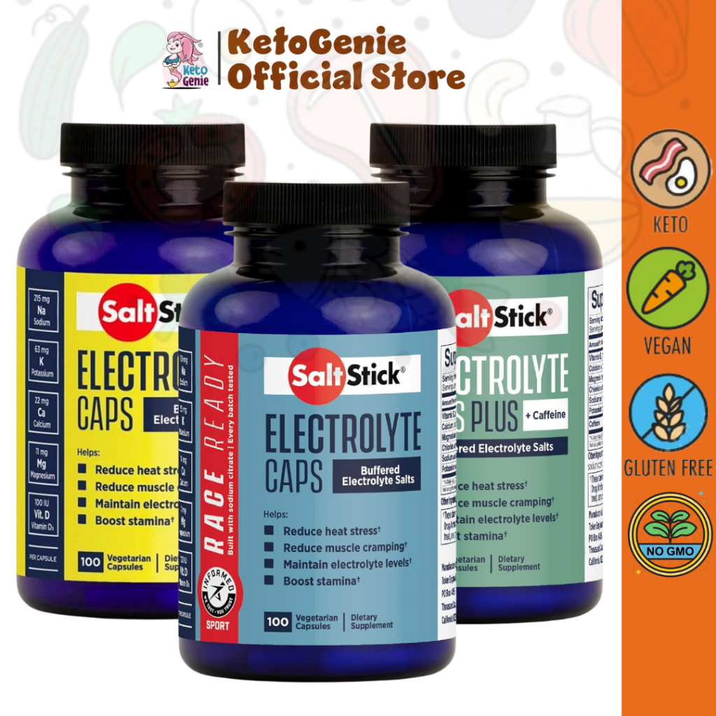 SaltStick Electrolyte 4 Capsules/100 Capsules - Vegan Zero Sugar Low ...
