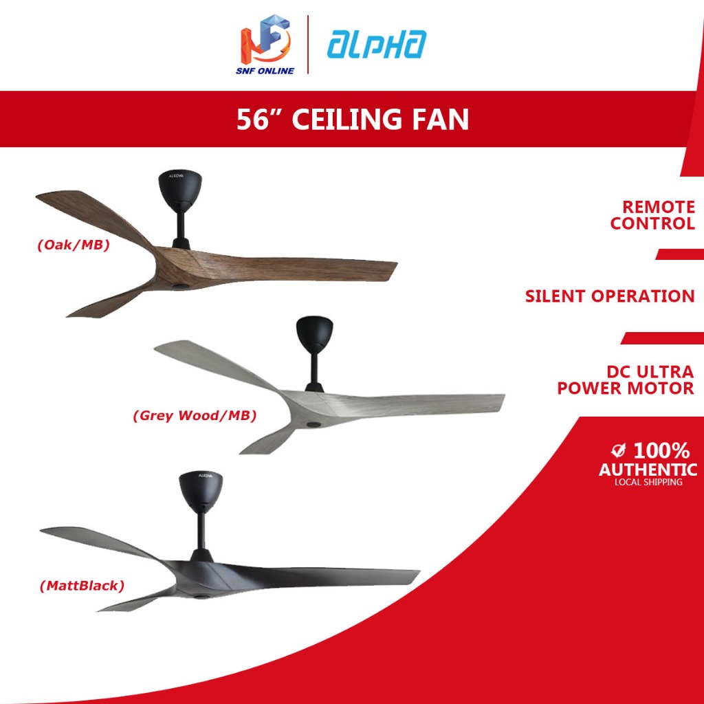 Alpha Alkova AXIS Ceiling Fan 56" AXIS-3B/56 (Grey Wood/MB) (Oak/MB ...