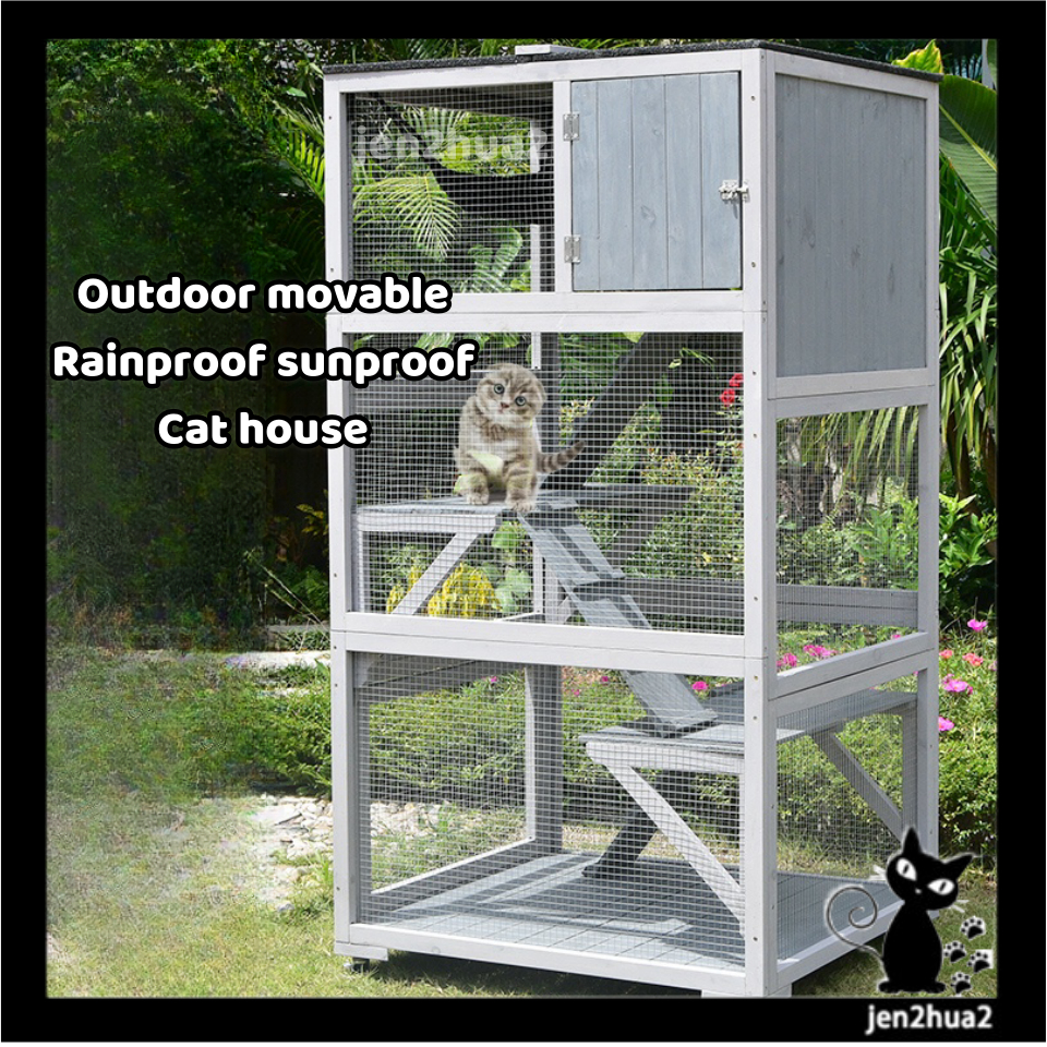 Outdoor solid wood cat house cat cage cat nest with wheels movable cat ...
