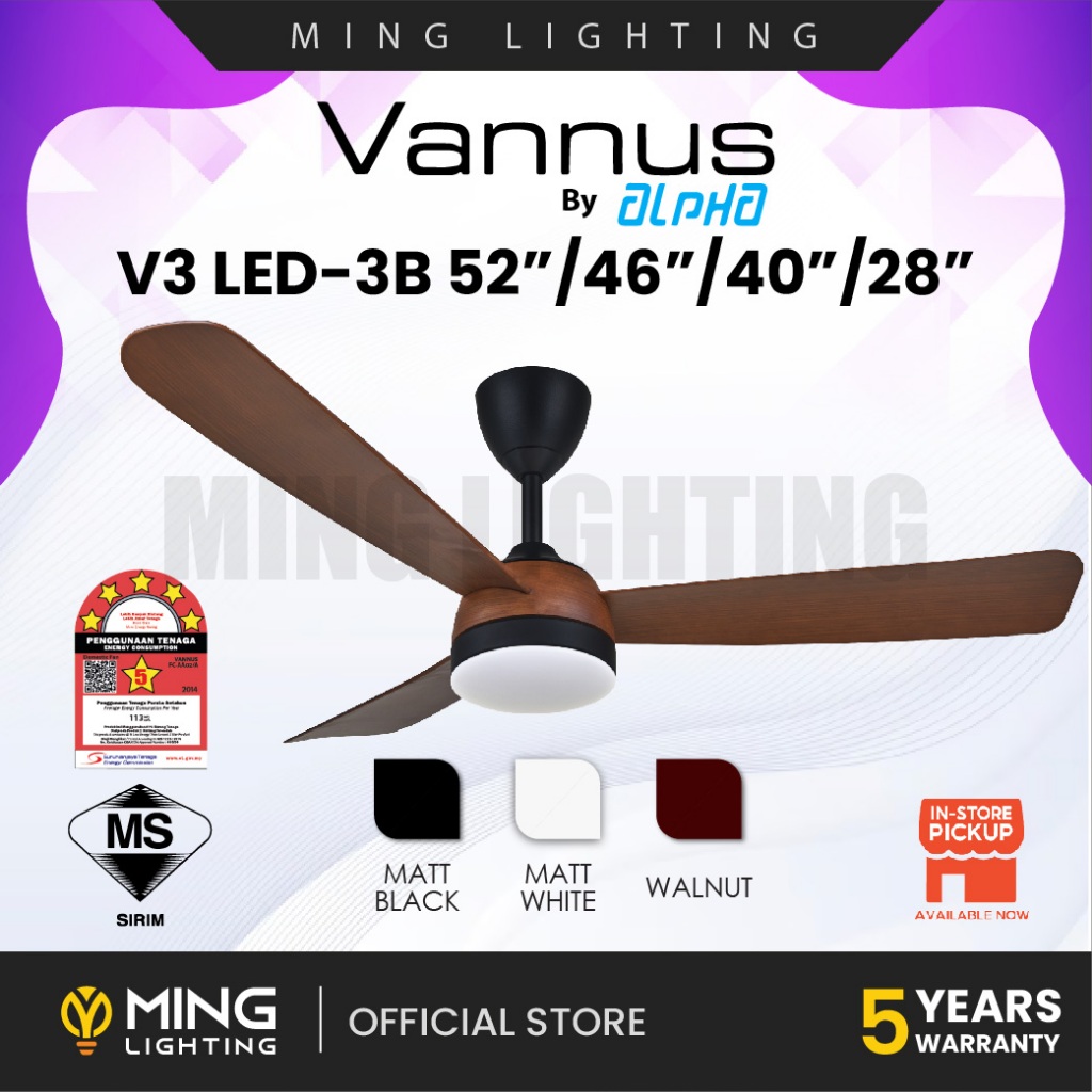 (Sirim) ALPHA VANNUS Ceiling Fan V3 52" 46" 40" LED Remote Control 8+8 ...