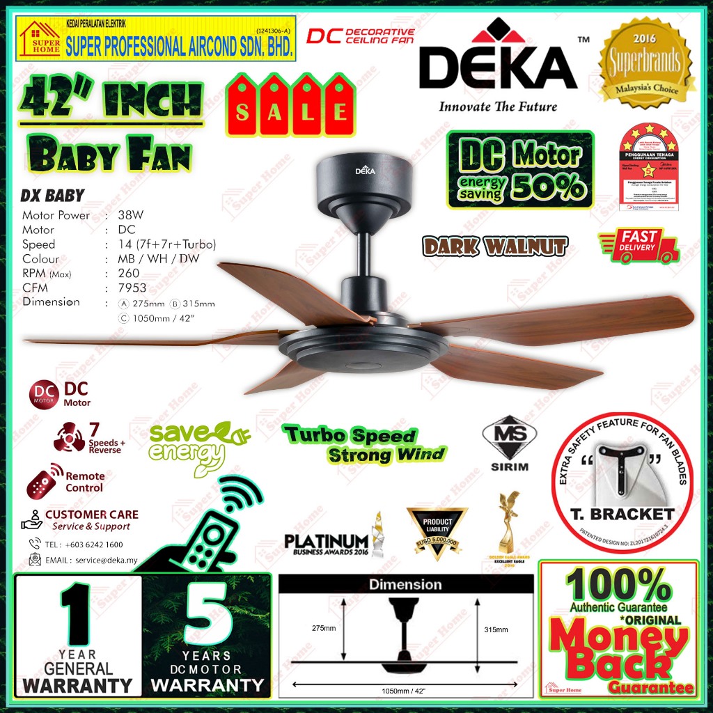 Deka Baby Fan DX Baby DW ((42 inch)) DC Motor Ceiling Fan With Remote ...